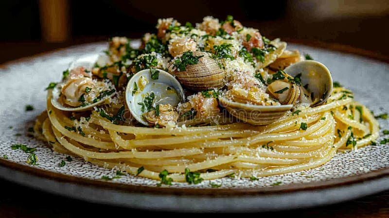 Italian Seafood Pasta Dish on Plate Stock Image - Image of culinary ...