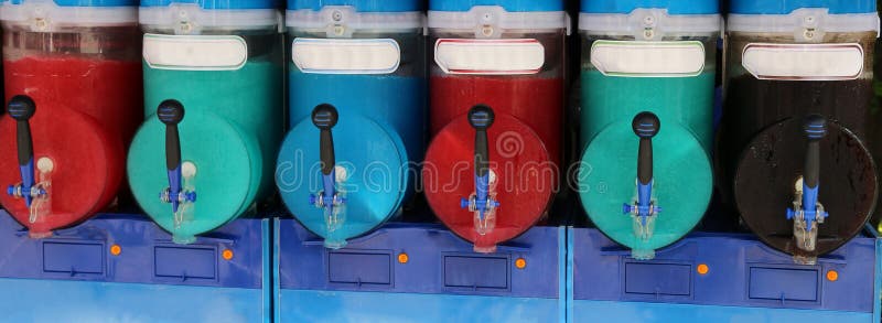 Italian Shave Ice Machine with Many Colored Flavors and Iced at Stock ...