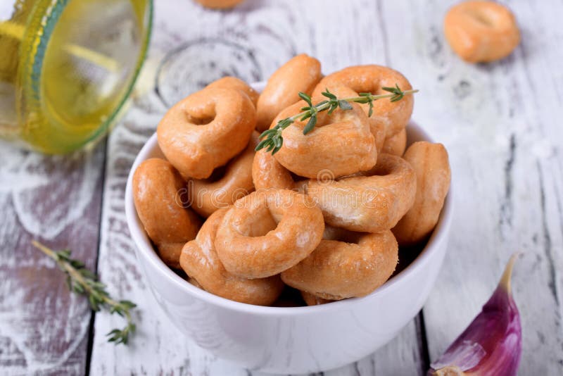 Italian Snack Tarallini with Herbs and Garlic Stock Image - Image of ...