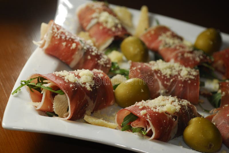 Italian snacks stock photo. Image of smoked, plate, greens - 7428470