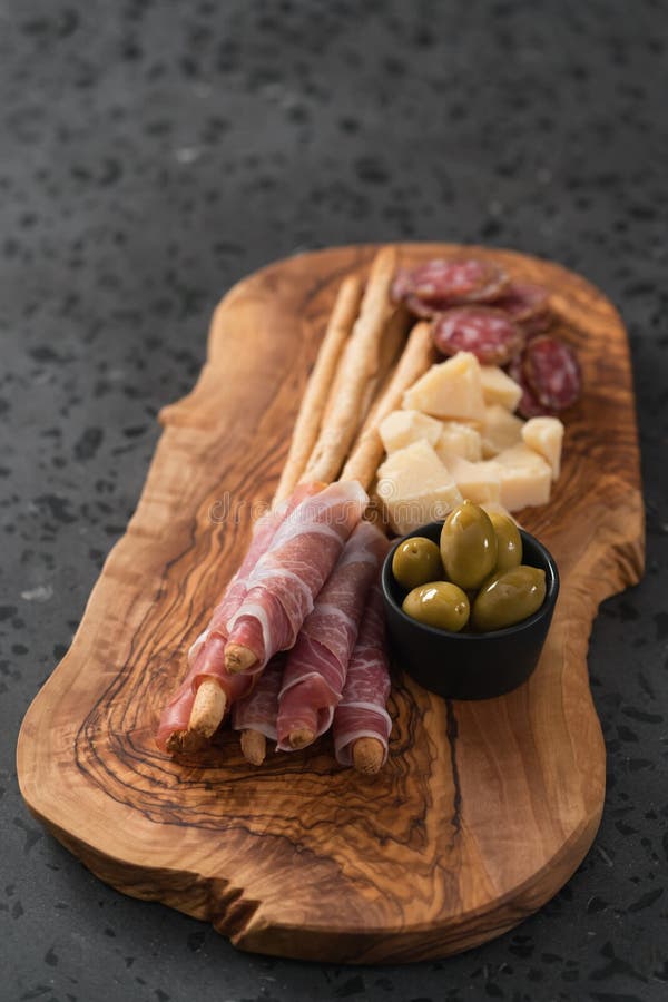 Italian Snacks on Olive Wood Board Stock Image - Image of bacon, meat ...