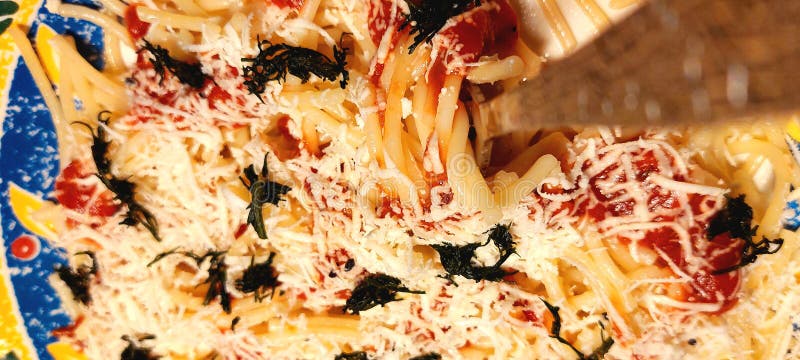 Italian Spaghetti with Goat Cheese and Parsley. Stock Photo - Image of ...