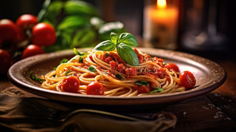 Italian Spaghetti on Rustic Wooden Table in the Restaurant Stock ...