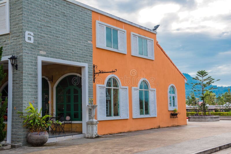 Italian Style Orange Building and Sky Background Stock Photo - Image of ...
