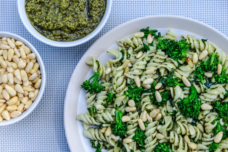 Italian Style Pasta Salad with Broccoli and Pine Nuts Stock Image ...