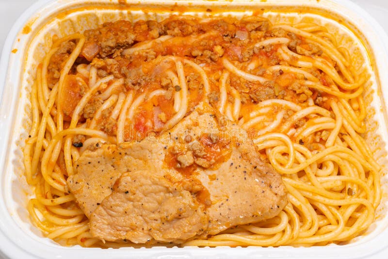 Italian Style Pork Chop Pasta with Tomato Sauce Horizontal Composition ...