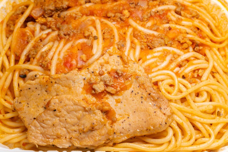 Italian Style Pork Chop Pasta with Tomato Sauce Horizontal Composition ...