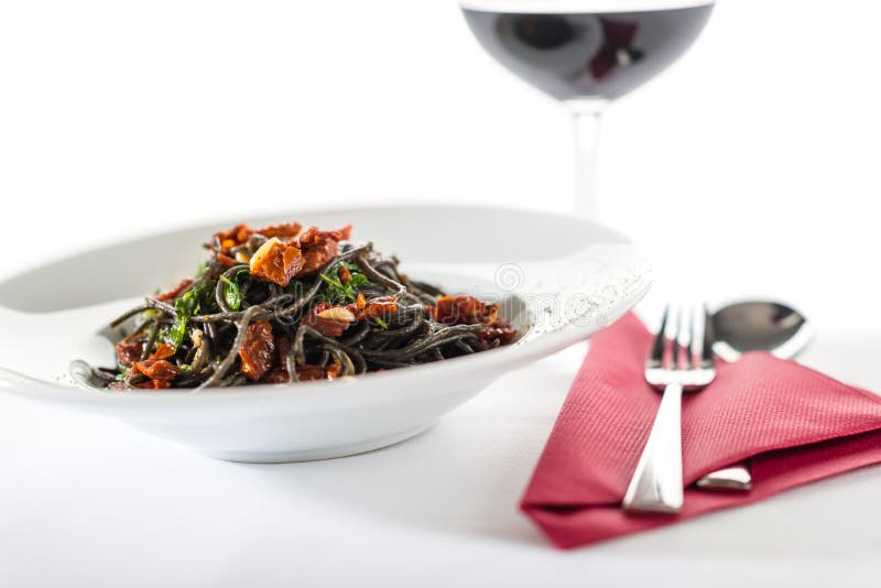 Italian Style Spaghetti with Dried Tomato, Garlic Stock Image - Image ...