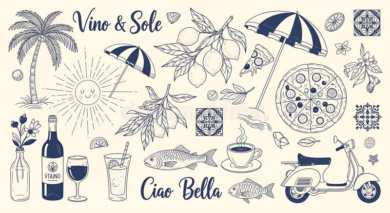 Italian Summer Elements Stock Illustrations – 1,223 Italian Summer ...