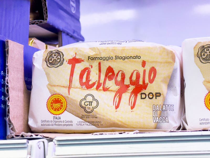 Italian Taleggio Cheese Packaging on Store Shelf Showing Labels and ...
