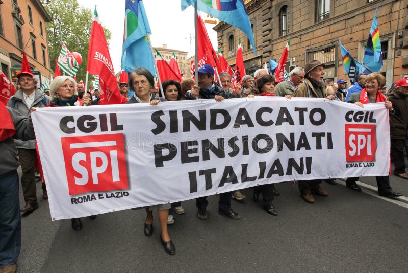 Italian Trade Unions Demonstrate in Rome Editorial Stock Image - Image ...