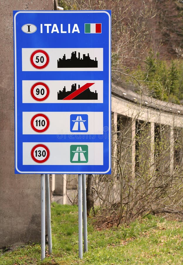 Italian Traffic Signs with Two Roads Panoramica or Direttissima Stock ...