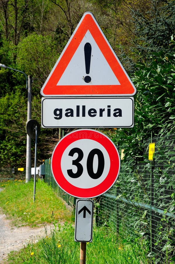 Italian Traffic Signs with Two Roads Panoramica or Direttissima Stock ...