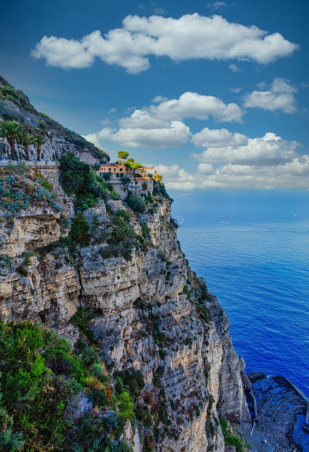 Italian Villa on the Cliffs Overlooking the Amalfi Coast Stock Photo ...