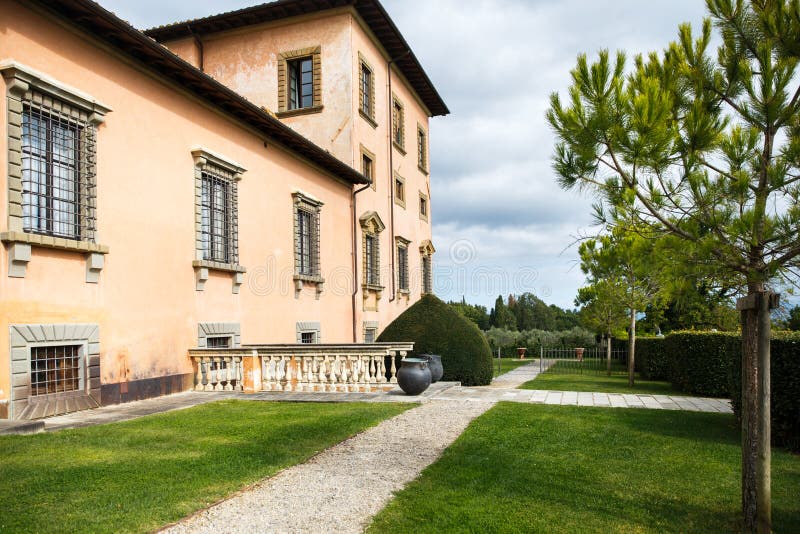 Italian Villa with Green Lawn and Trees Stock Photo - Image of scenic ...