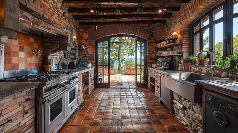 Italian Villa Kitchen with Terracotta Tiles and a Rustic Stone Oven ...
