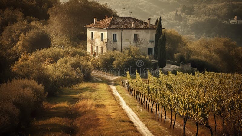 Italian Vineyard Landscape with a Hous. Generative AI Stock ...