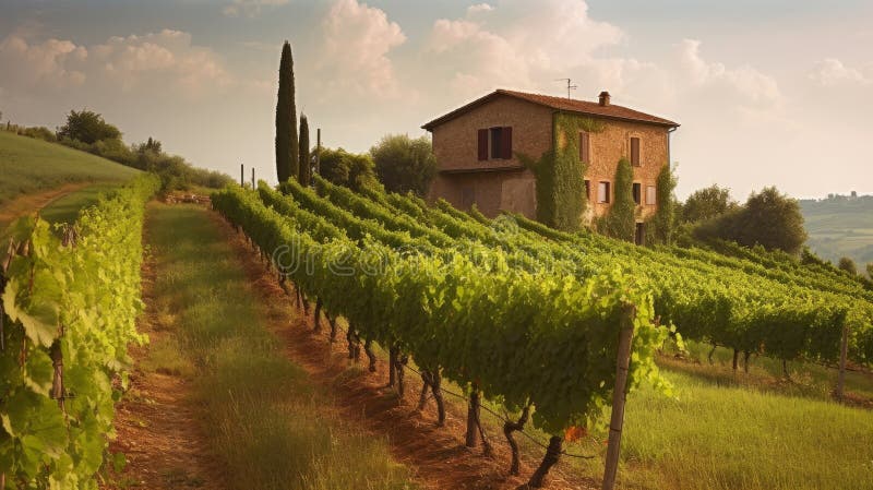 Italian Vineyard Landscape with a Hous. Generative AI Stock ...