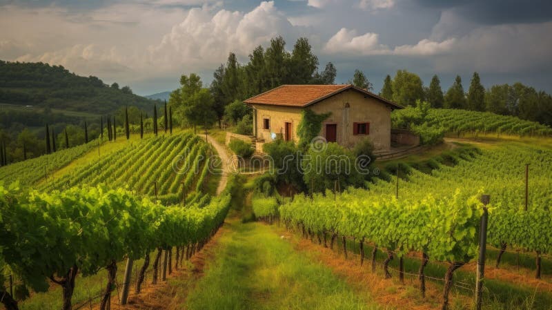 Italian Vineyard Landscape with a Hous. Generative AI Stock ...