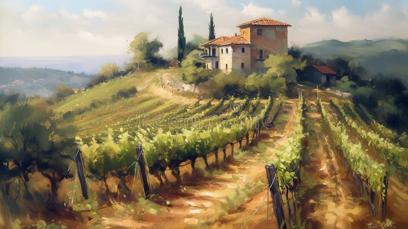 Italian Vineyard Landscape with a Hous. Generative AI Stock ...