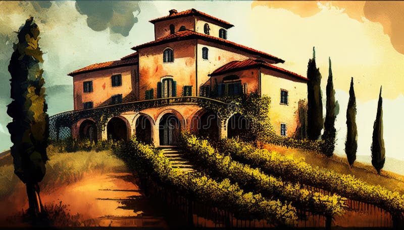 Italian Vineyard Landscape with a Hous. Generative AI Stock ...