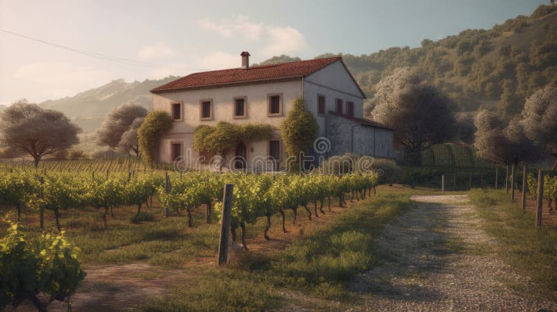 Italian Vineyard Landscape with a Hous. Generative AI Stock ...