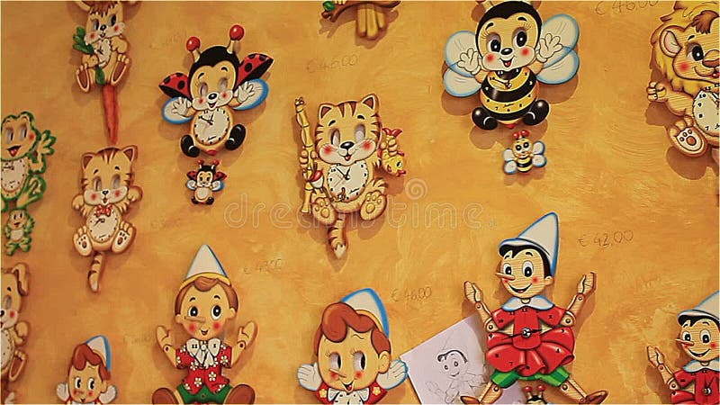 Italian Wall Clock Pinocchio Nursery Stock Video - Video of eyes, room ...