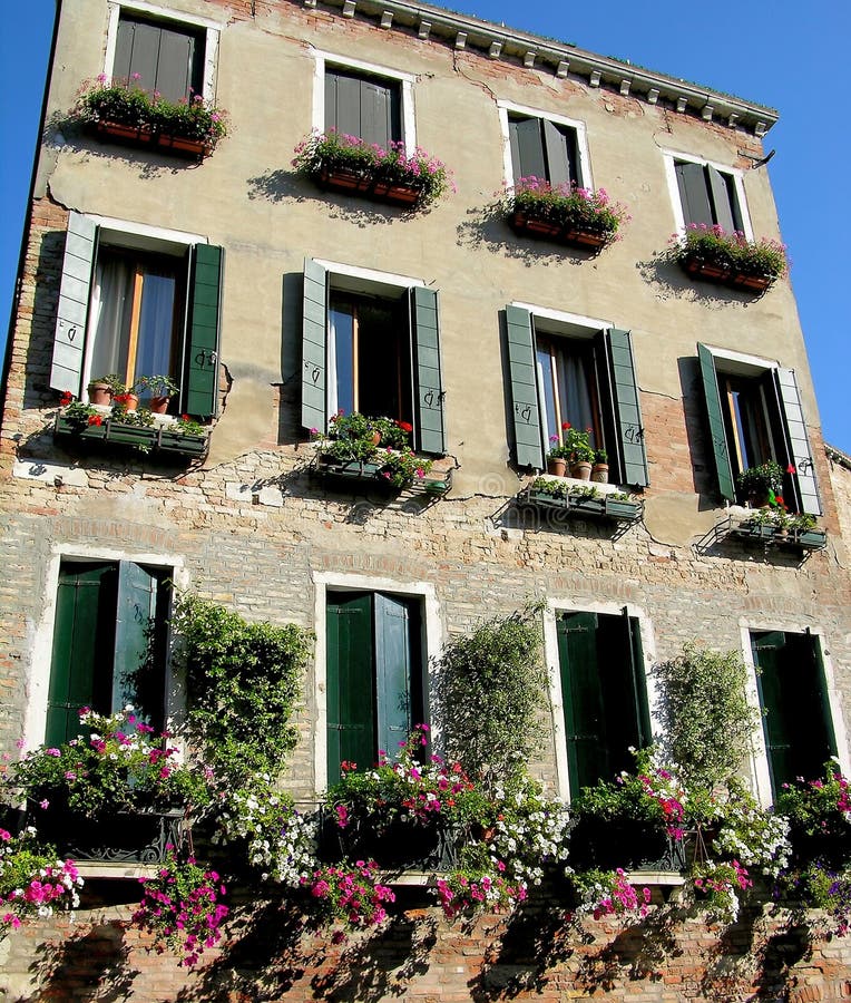 Italian Windows with Flowers, Venice Stock Photo - Image of italy ...