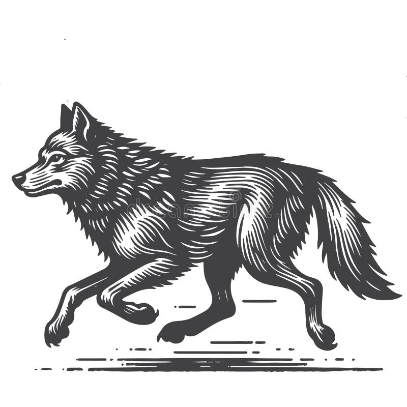 Italian Wolf Running Vintage Wild Canine Engraved Style Vector Artwork ...
