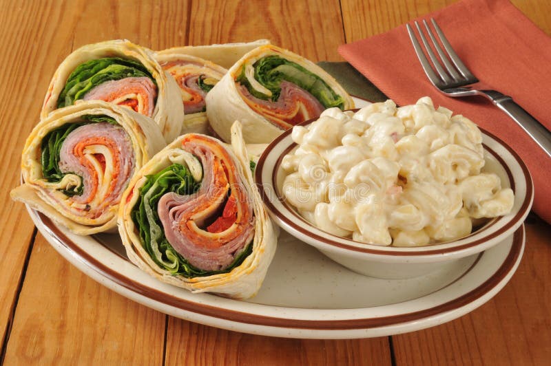 Italian Wrap Sandwich with Macaroni Salad Stock Photo - Image of plate ...
