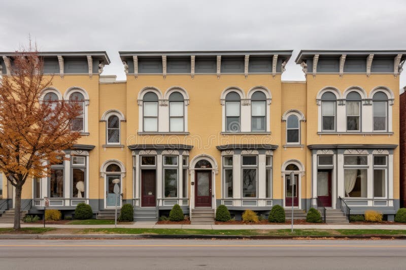 A Row of Tall, Rounded Windows in an Italianate Mansion Stock Image ...