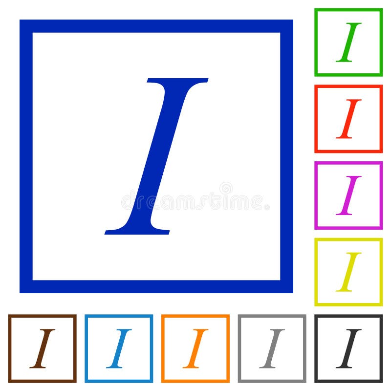 Italic Font Type Framed Flat Icons Stock Illustration - Illustration of ...