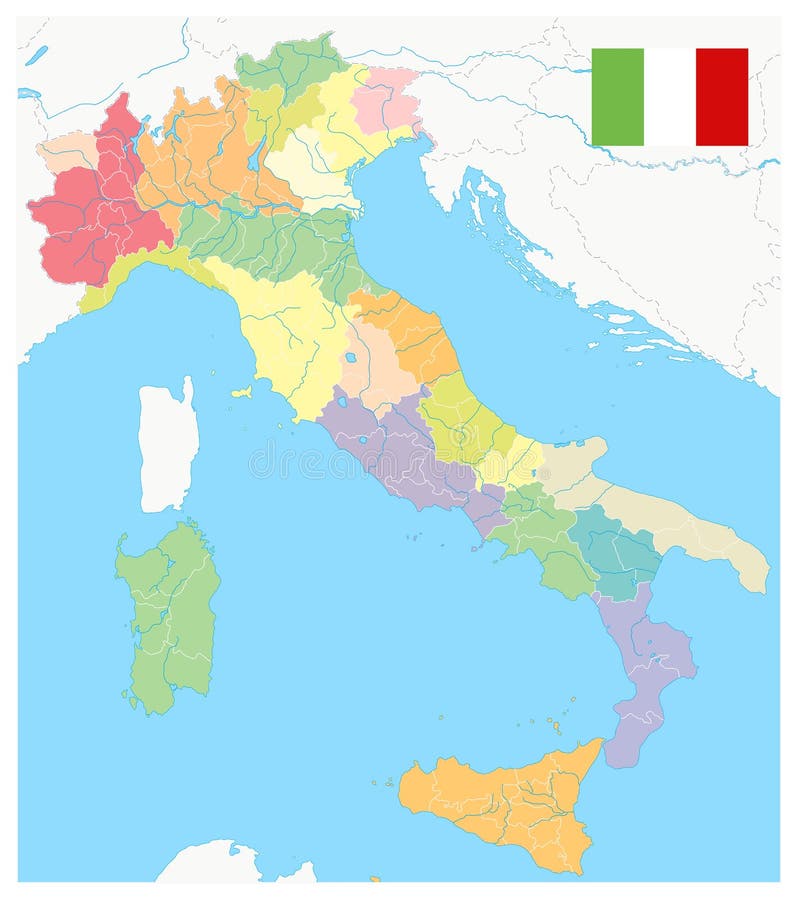Italy Administrative Divisions Map on White Stock Vector - Illustration ...