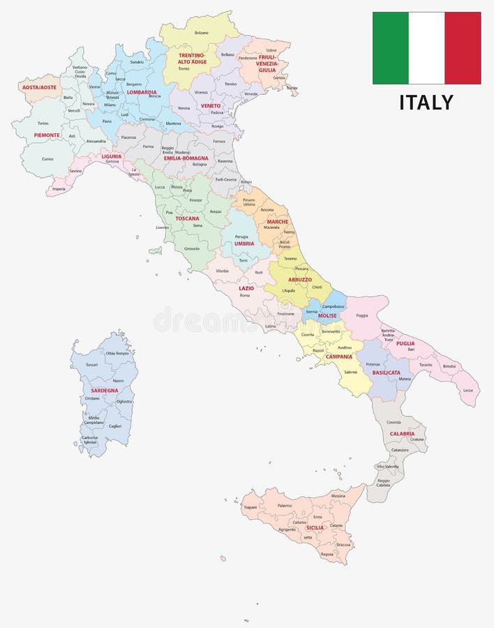 Italy Administrative and Political Map with Flag Stock Vector ...