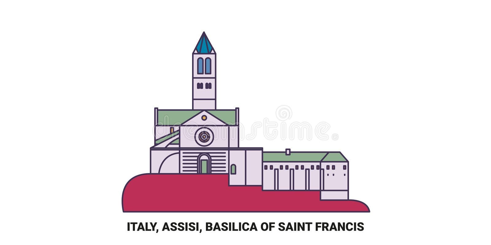 Italy Assisi Tourism Landmarks Vector City Travel Illustration Stock Vector Illustration Of