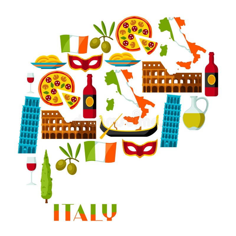 Traditional Symbols of Italy Stock Vector - Illustration of grapes ...