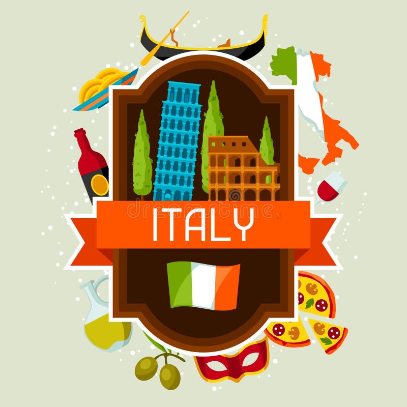 Italy Background Design. Italian Symbols and Objects Stock Vector ...