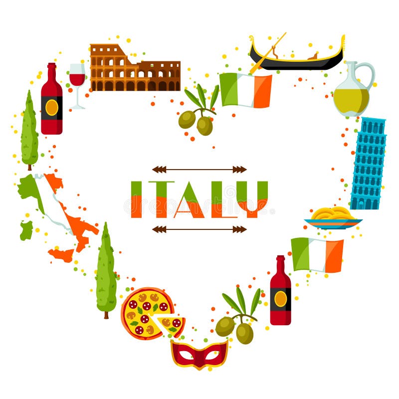 Italy Background Design. Italian Symbols and Objects Stock Vector ...