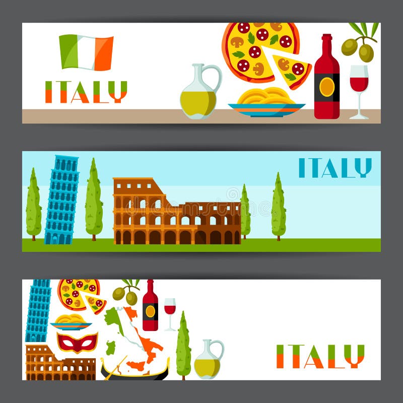 Italy Banners Design. Italian Symbols and Objects Stock Vector ...