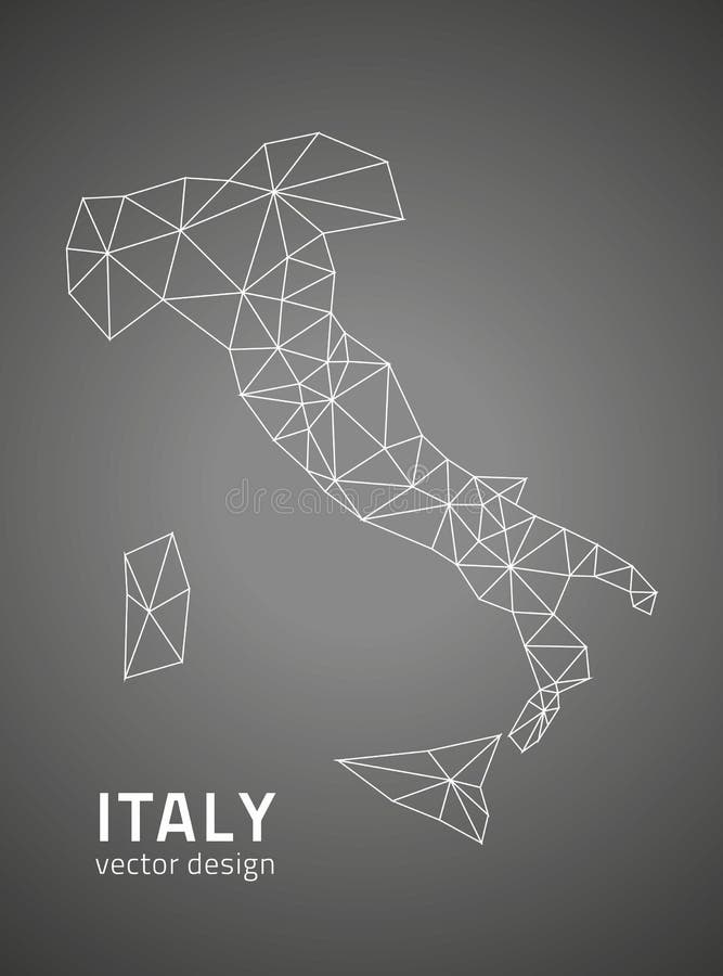 Italy Black Vector Outline Perspective Triangle Polygonal Map Stock ...