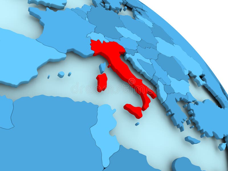 Italy on blue globe stock illustration. Illustration of country - 99802997