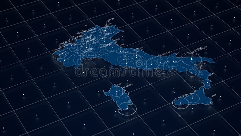 Italy Blue Map Big Data Visualization. Futuristic Map Infographic ...