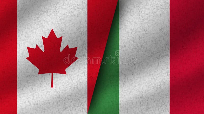 Italy and Canada Realistic Two Flags Together Stock Illustration ...