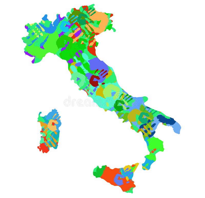 Italy with Colored Stylized Hands, Fantasy, Colors, Isolated 库存例证 - 插画 ...