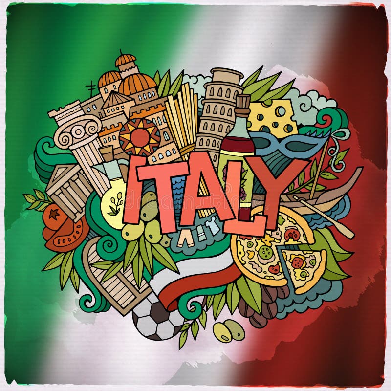 Italy Hand Lettering and Doodles Elements Stock Vector - Illustration ...