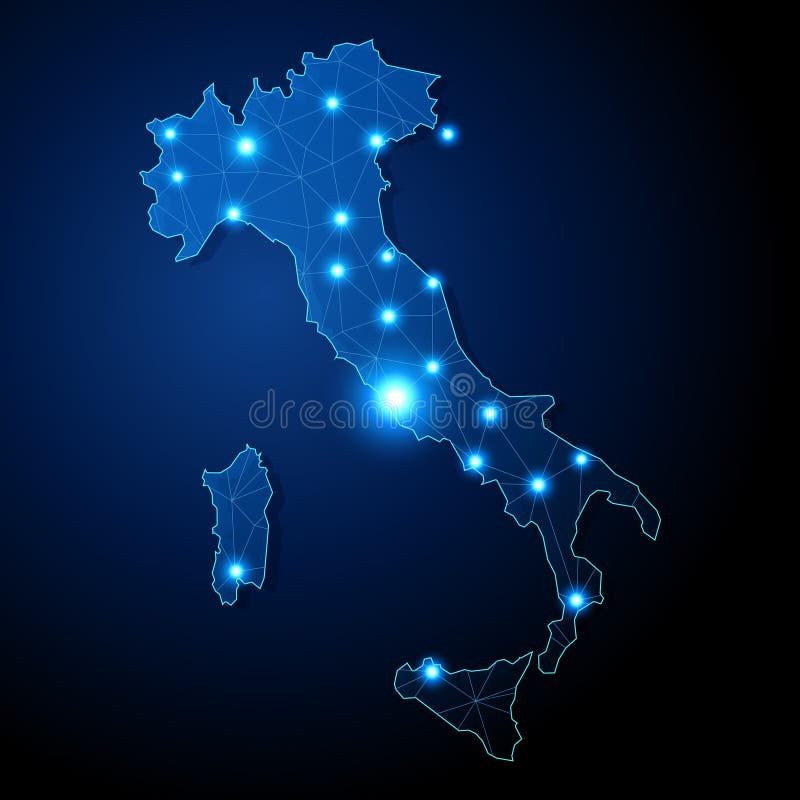 Italy - Country Shape with Lines Connecting Major Cities Stock Vector ...