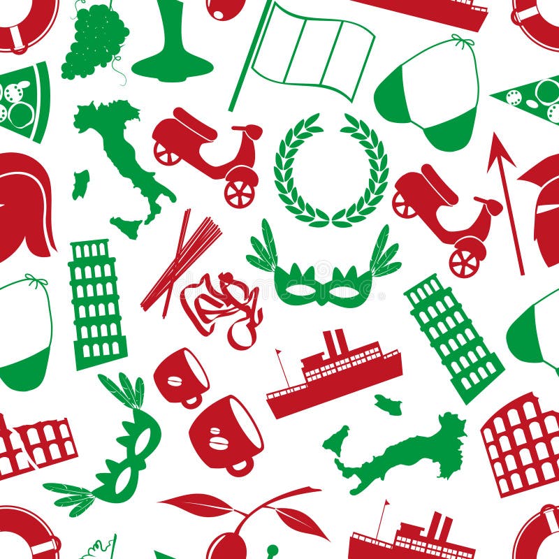Italy Country Theme Various Icons Seamless Pattern Stock Vector ...
