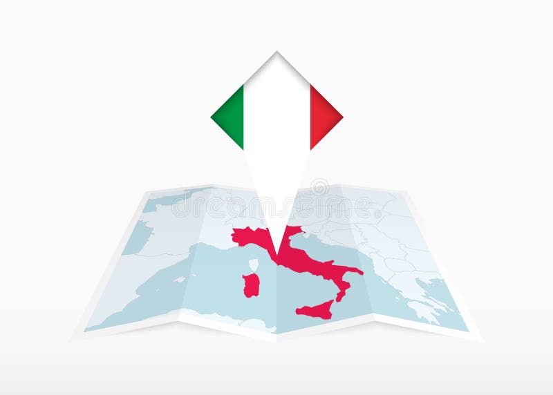 Italy is Depicted on a Folded Paper Map and Pinned Location Marker with ...