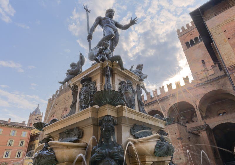 Italy- Emilia-Romagna- Bologna- Fountain of Neptune on Piazza Del ...