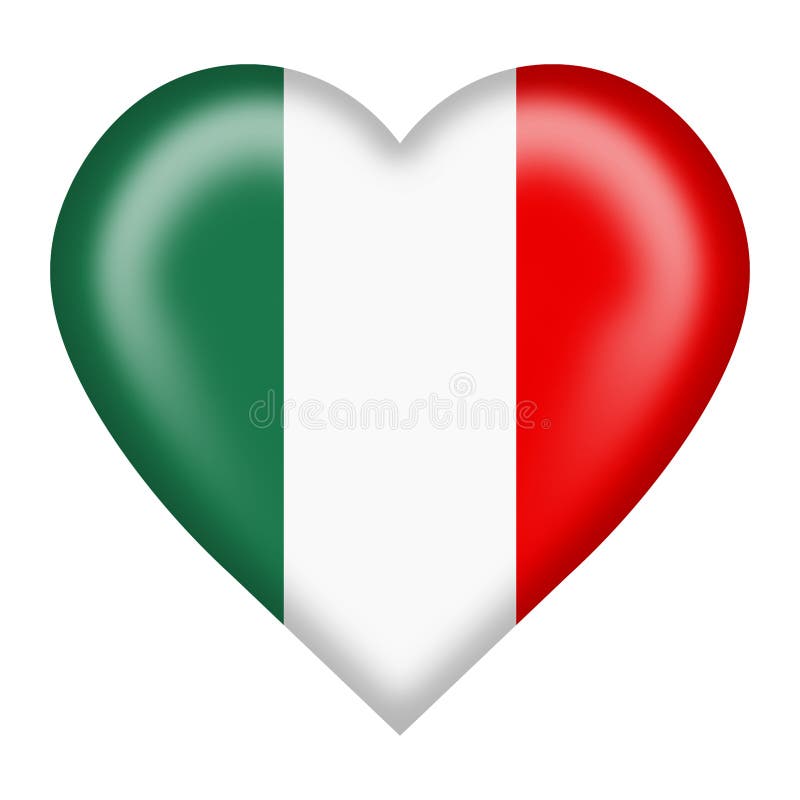 Italy Flag Heart Button Isolated on White with Clipping Path Stock ...